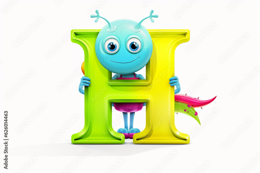 Colorful alien alphabet, uppercase letter H isolated on white ...