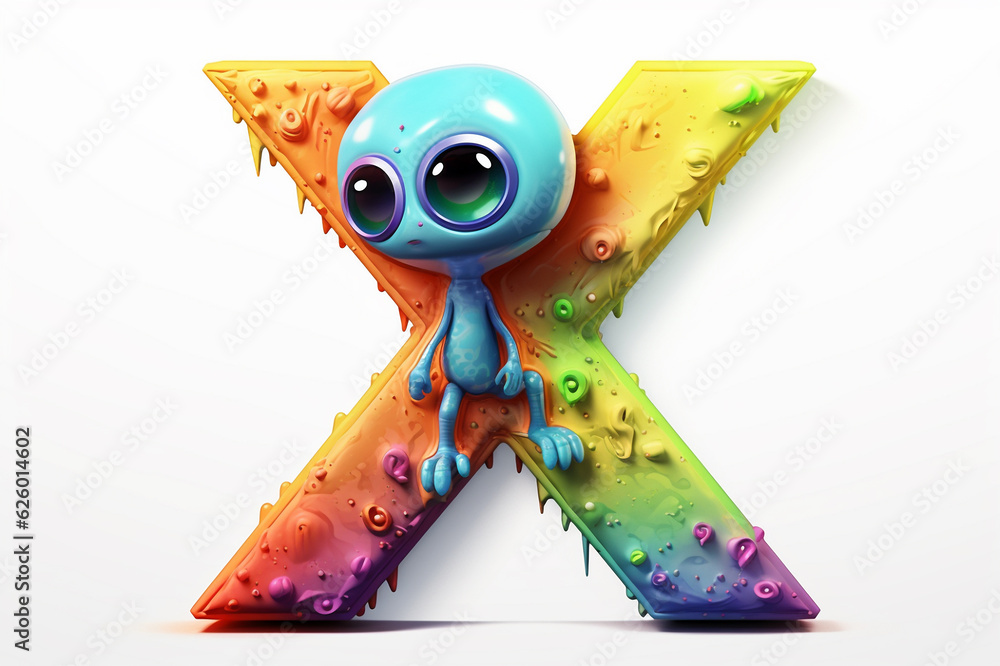 Colorful alien alphabet, uppercase letter X isolated on white ...