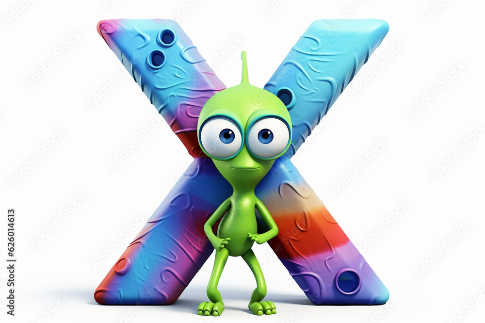 Colorful alien alphabet, uppercase letter X isolated on white ...