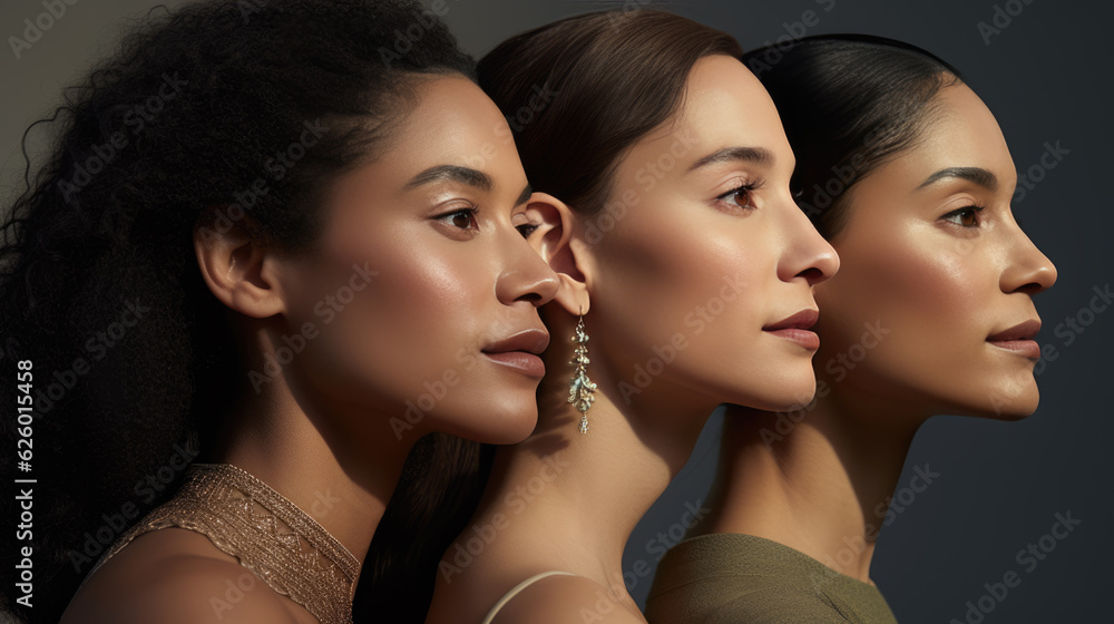 Beauty. Multi Ethnic Group of Womans with diffrent types of skin ...