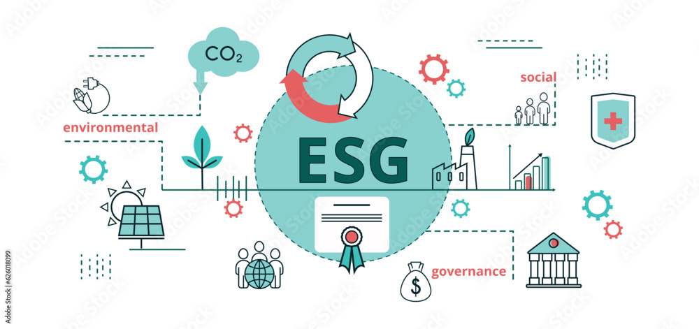 ESG banner. Sustainable business or green business. Environmental ...
