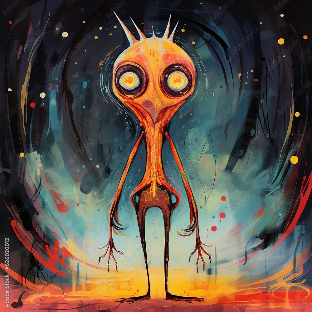 Alien character with a non-standard body shape and abstract elements of ...