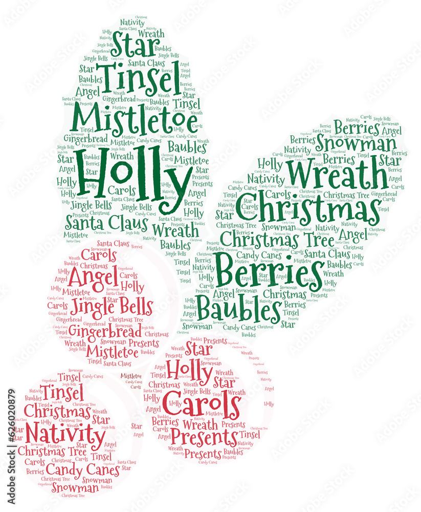 Holly Word Cloud - Christmas Holly Word Cloud Art - Christmas Holiday ...