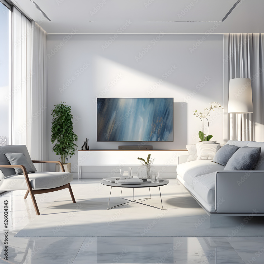 Video conference modern living room interior zoom background Stock ...