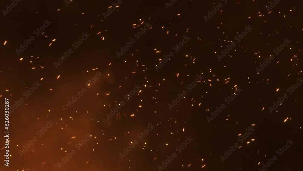 4K Fire Particles over black background Flying Embers from fire smoke ...