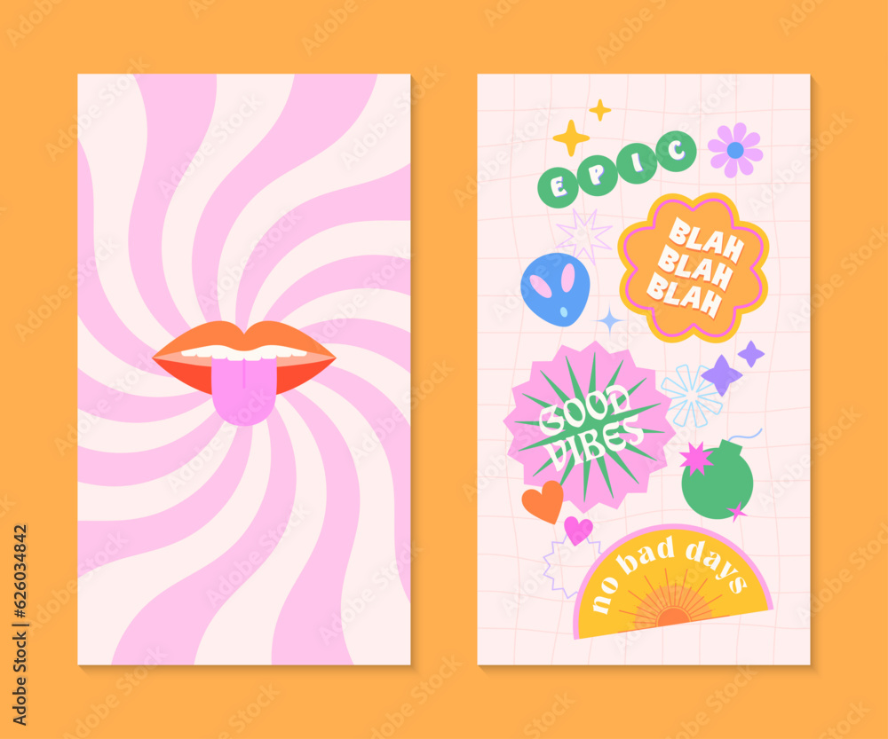 Vector insta story templates with patches and stickers in 90s style.Smm ...