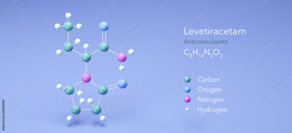 levetiracetam molecule, molecular structures, anticonvulsants, 3d model ...