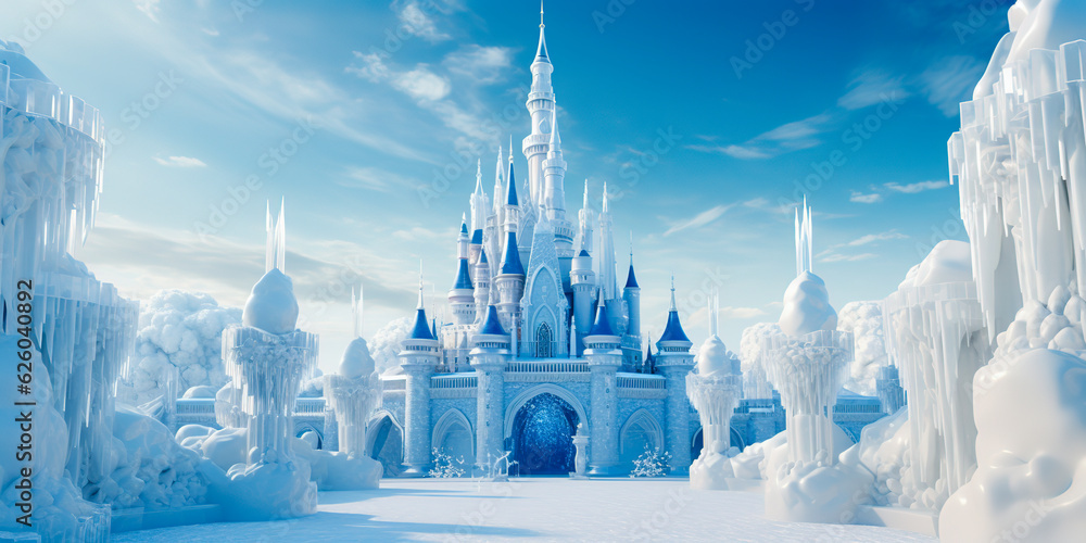 Magic Castle in a winter wonderland. Fantasy snowy landscape. Winter ...