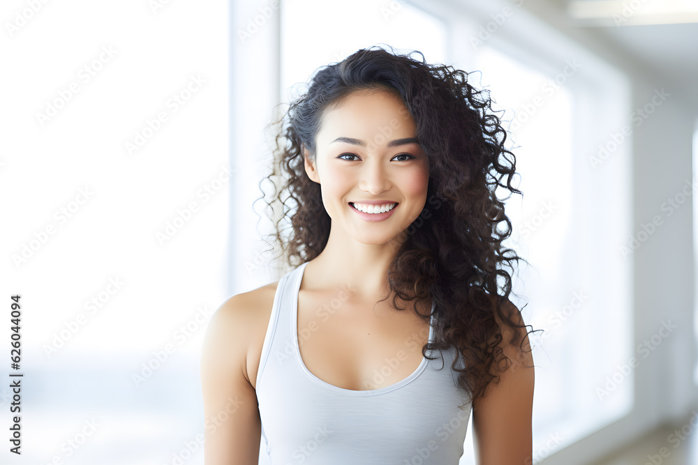 Women fitness model smile wellbeing and active lifestyle Stock Photo ...