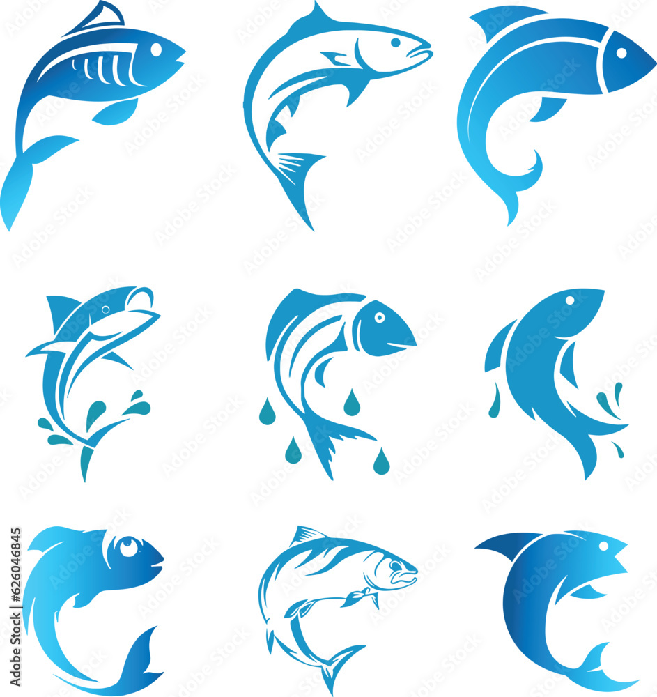 set of fish vector element, fish, sea, animal, vector, fishing ...