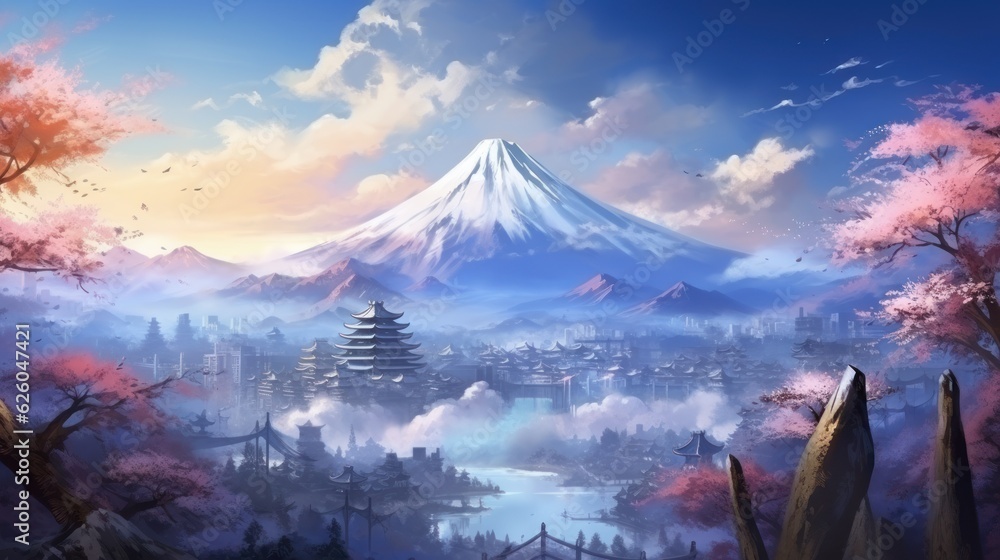 Japan fantasy style scene game art Stock Illustration | Adobe Stock