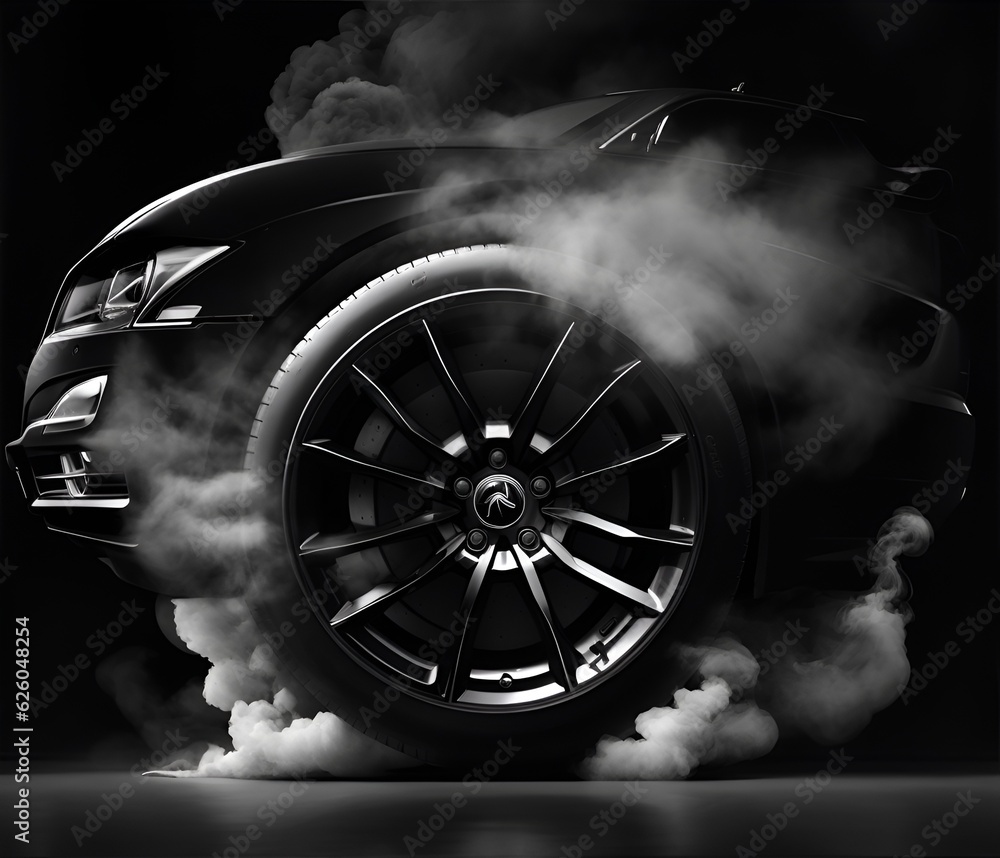 Photo & Art Print Sport car wheel with smoke effect, Meeza