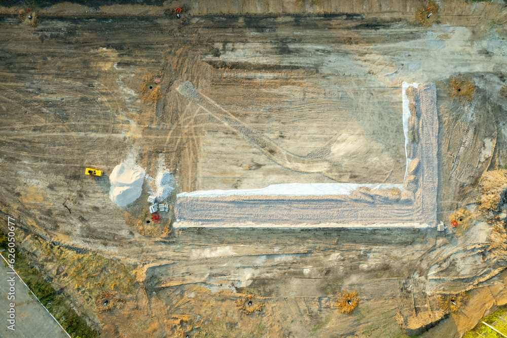 aerial view of the playground that will be a football field, drainage ...