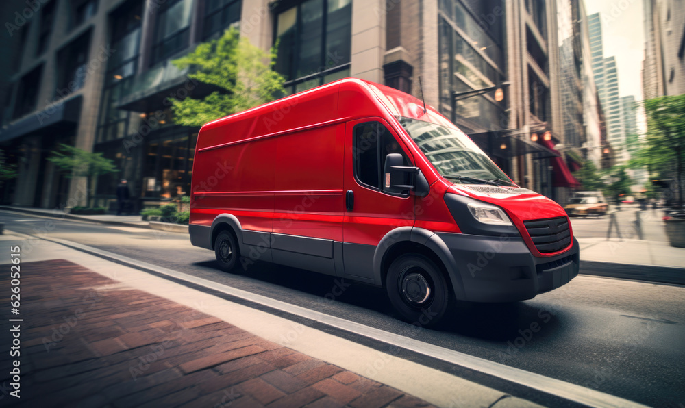 A van maneuvers through the bustling city streets as a commercial ...