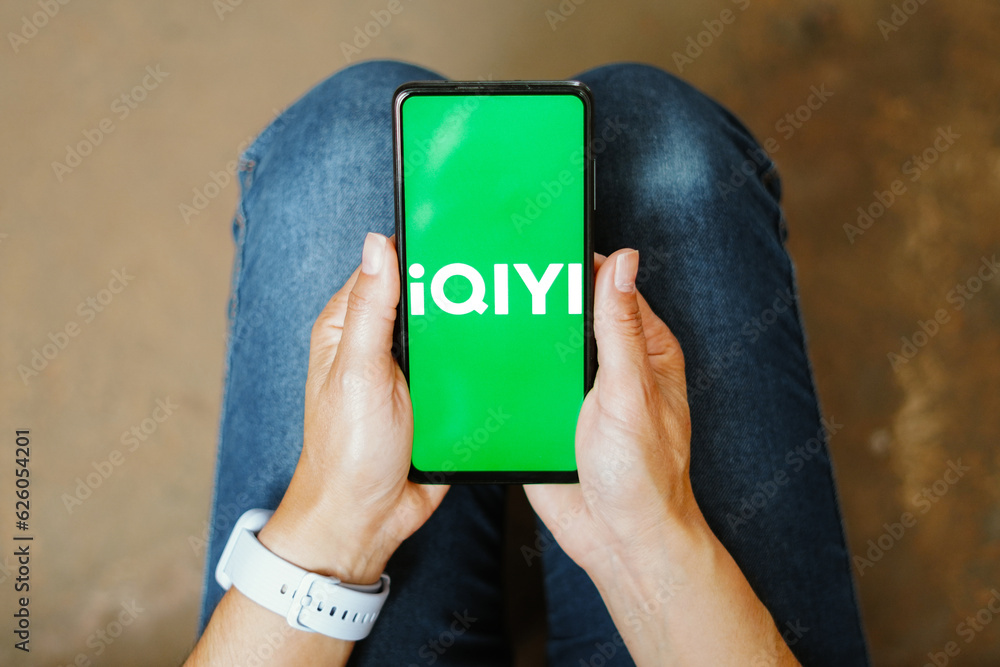 July 21, 2023, Brazil. In this photo illustration, the IQIYI logo seen ...