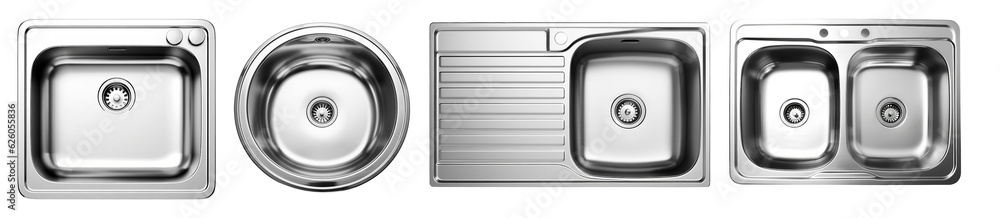 Stainless Modern Kitchen Sinks Set. Interior Design Mockup. Top Plan ...