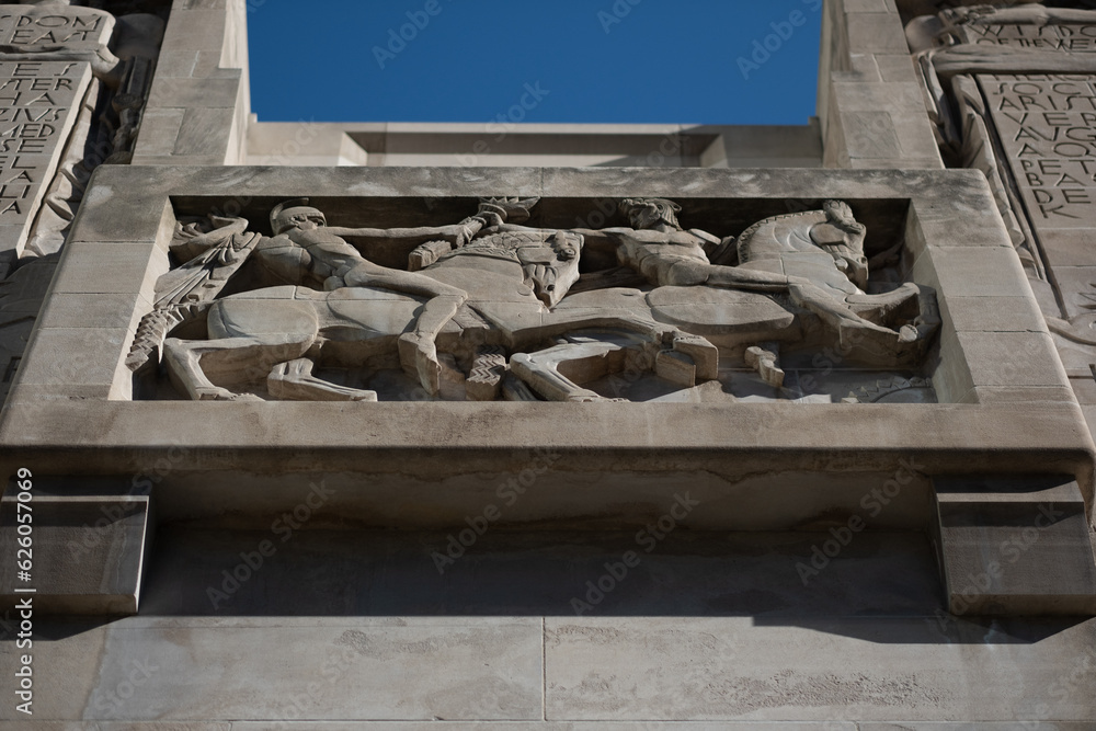 At the entrance to the iconic Los Angeles Public Library in Downtown LA ...
