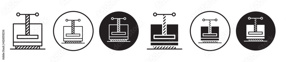 Manual press machine icon set. steel or metal compress or squeeze ...