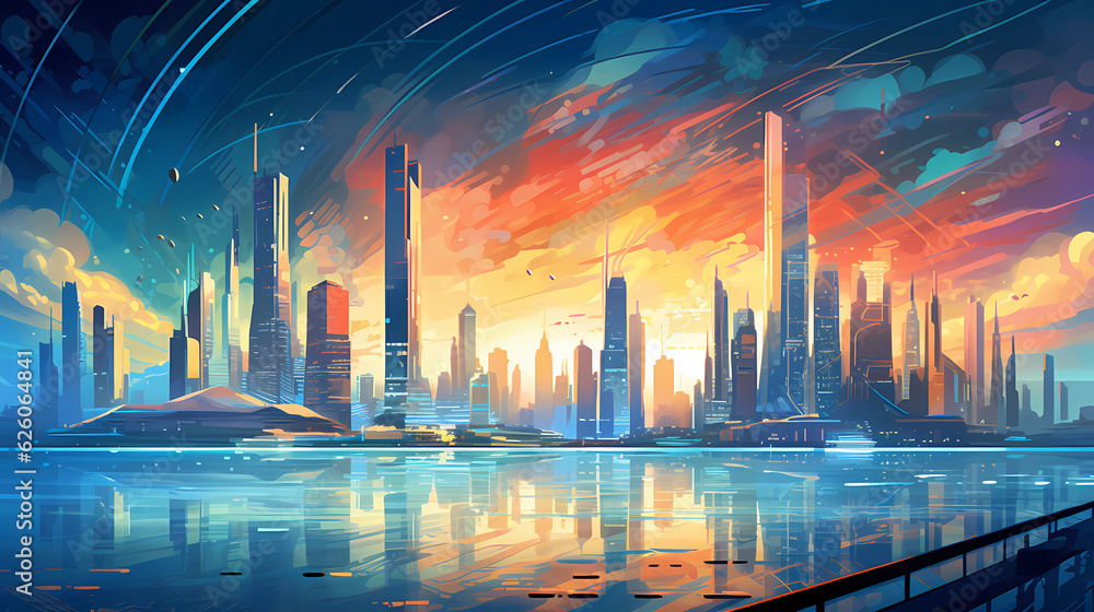 A futuristic vector illustration of an expansive, otherworldly ...