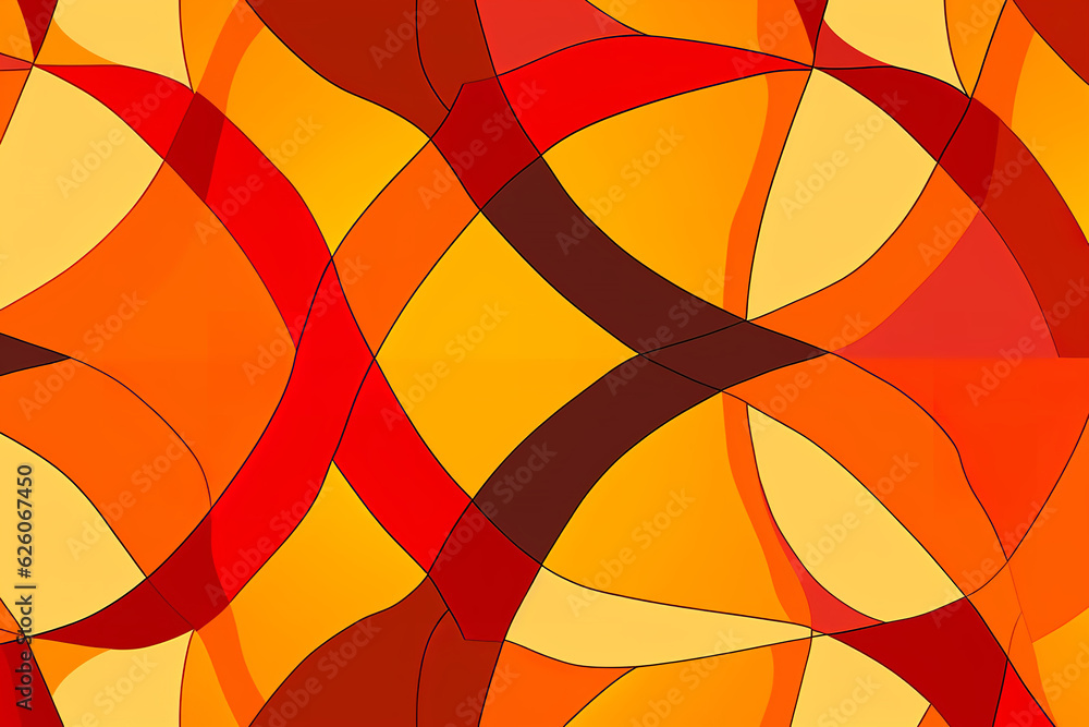 Seamless pattern of geometric shapes in bright yellow, orange, and red ...