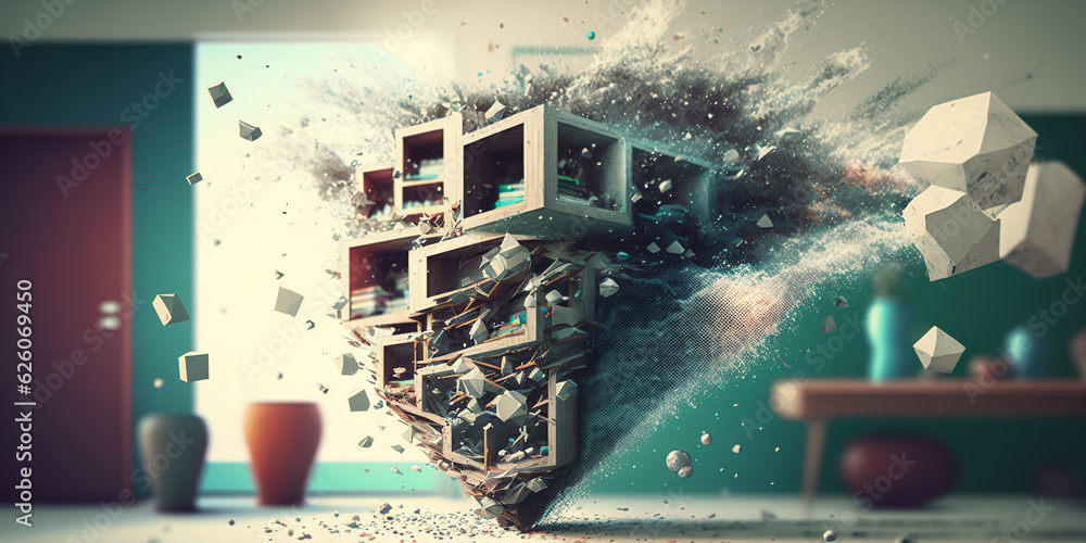 Abstract futuristic background of a destructive explosion, a mood of ...