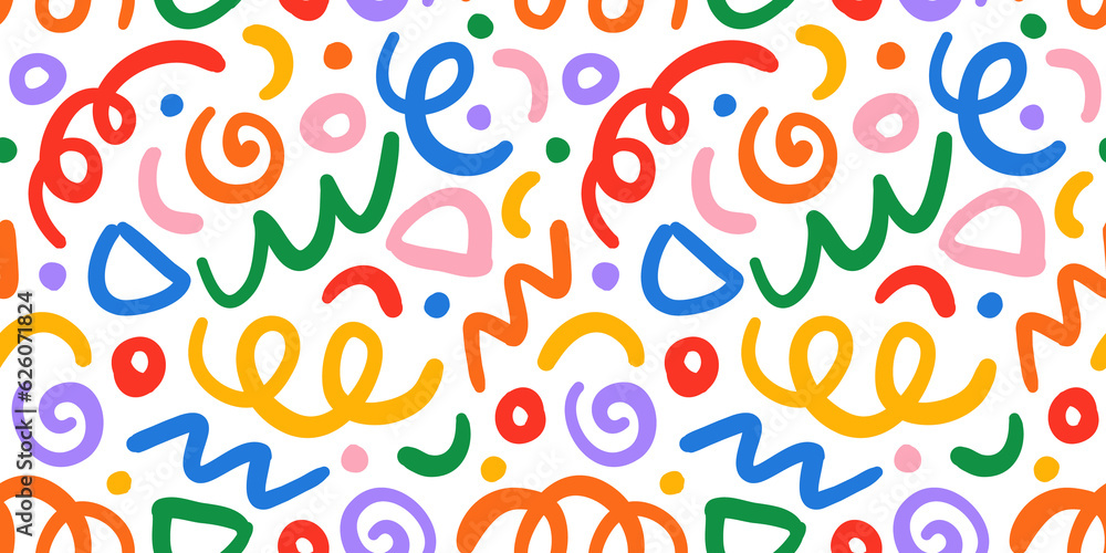 Fun colorful line doodle seamless pattern. Creative minimalist style ...