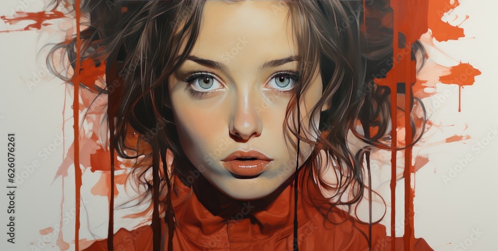 Feminist woman restricted by blood red banner. Concept on the topic of ...