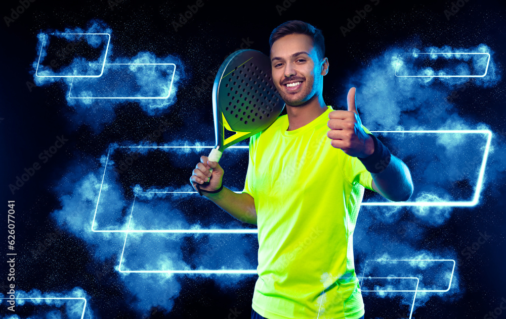 Padel tennis player celebrates victory in the game. Man athlete with ...