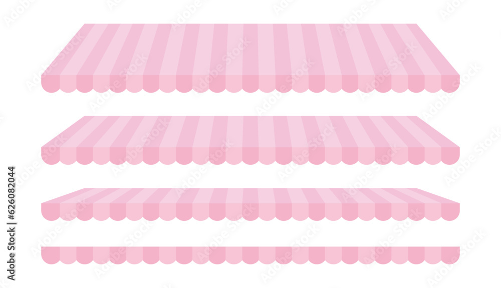 Shop roof. Pink striped street food, restaurant, market stall, shop ...