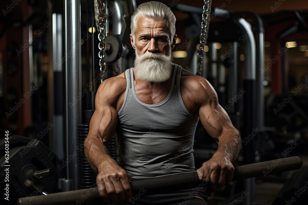 Bearded old man bodybuilder with brutal muscular Stock Illustration ...