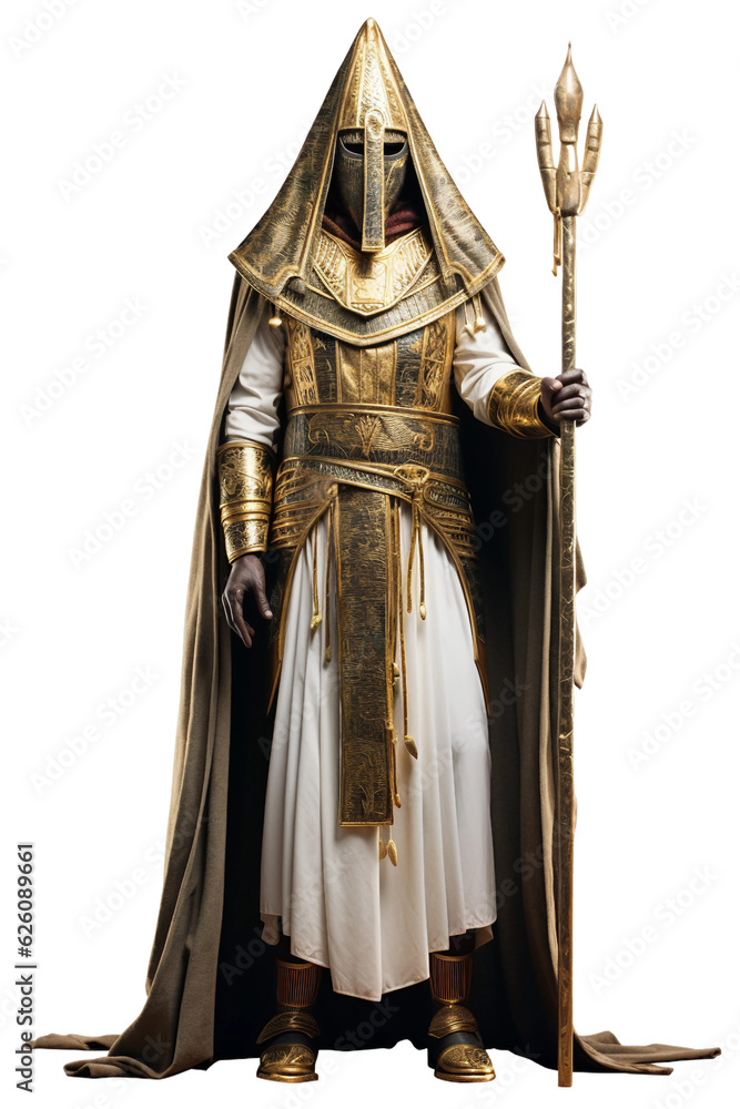 Ancient Egyptian priest with golden mask full body. isolated object ...