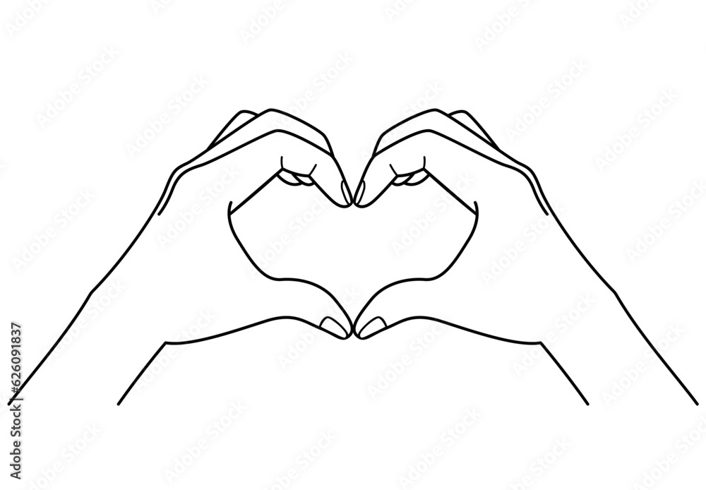 Vector line drawing illustration of two hands making a heart pose Stock ...