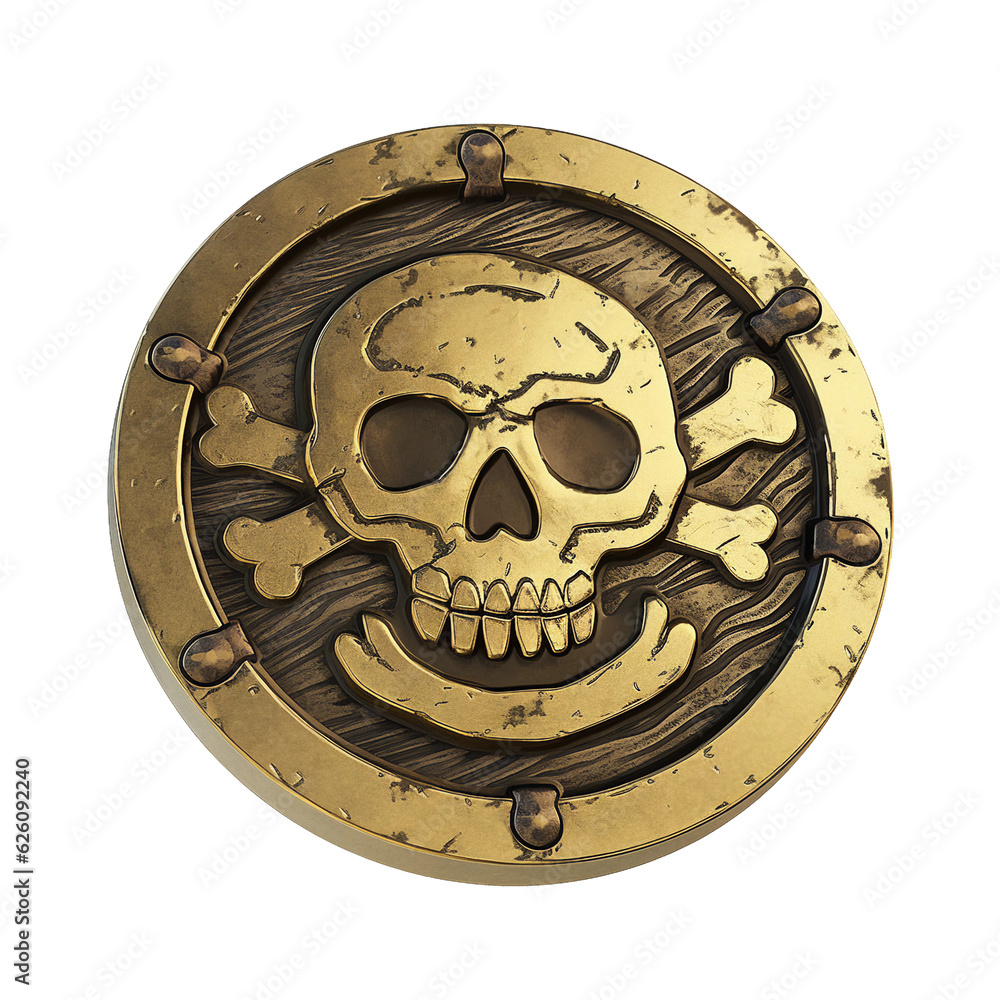 Cursed pirate gold doubloon game asset. isolated object, transparent ...