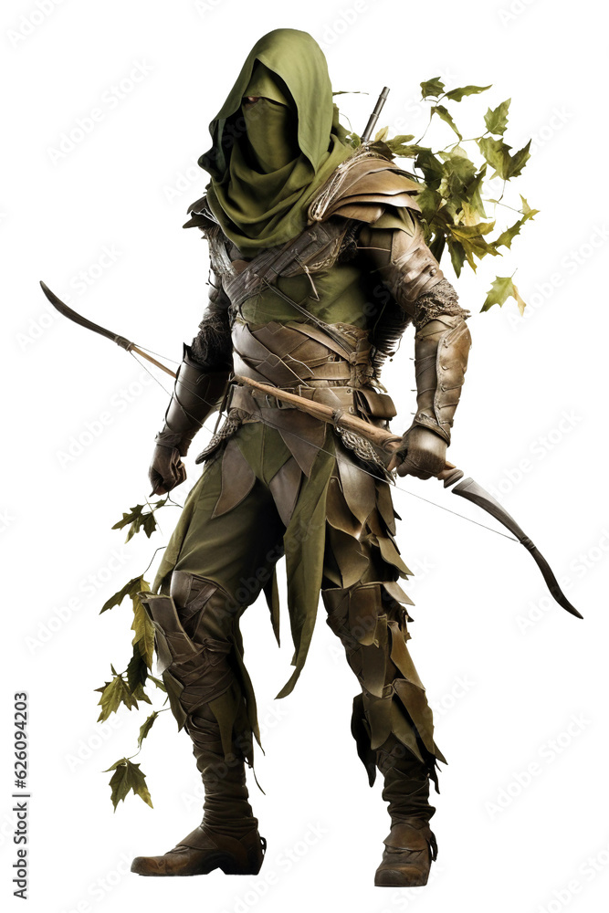 Elf ranger with woodland camouflage mask full body. isolated object ...