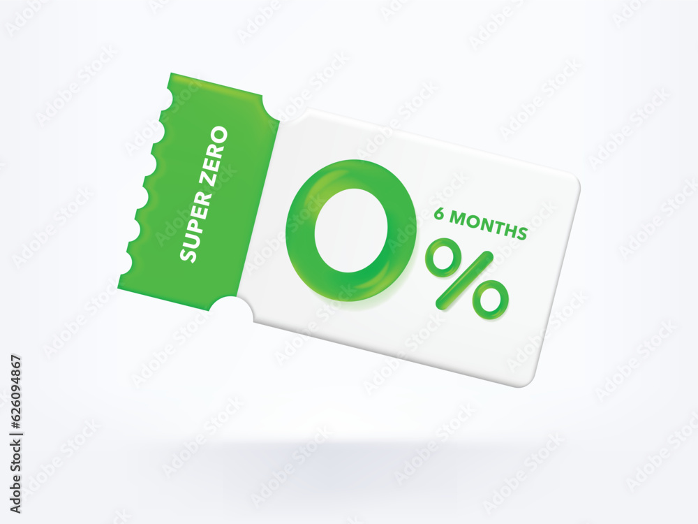 3D Gift voucher with coupon Zero Percentage. For business promotion ...