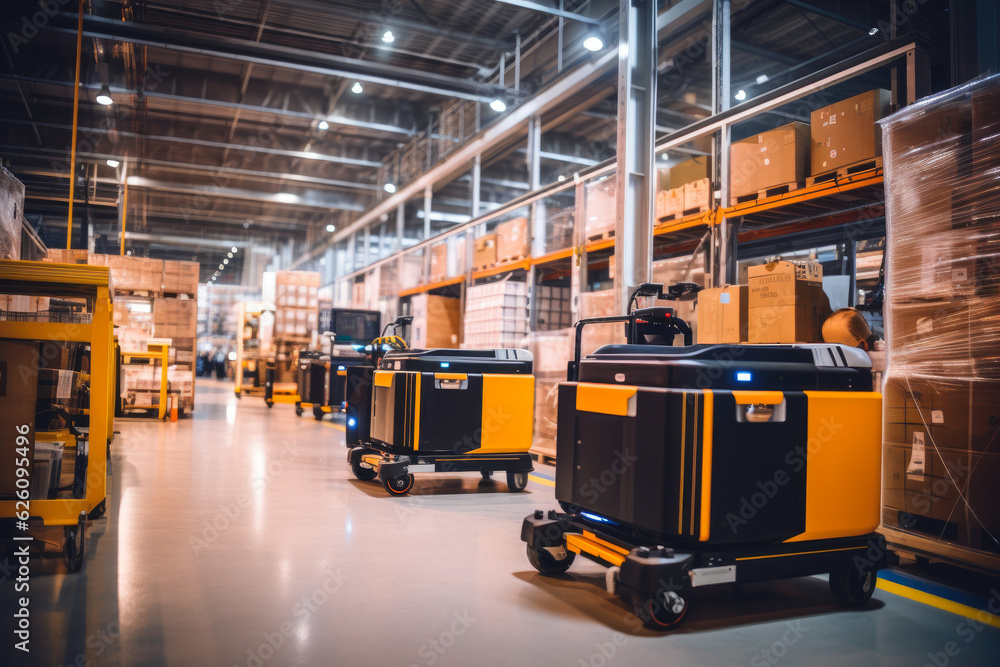 Modern high tech innovative warehouse logistics displayed through ...