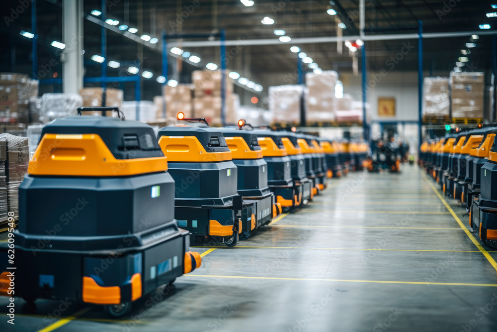 Modern high tech innovative warehouse logistics displayed through ...