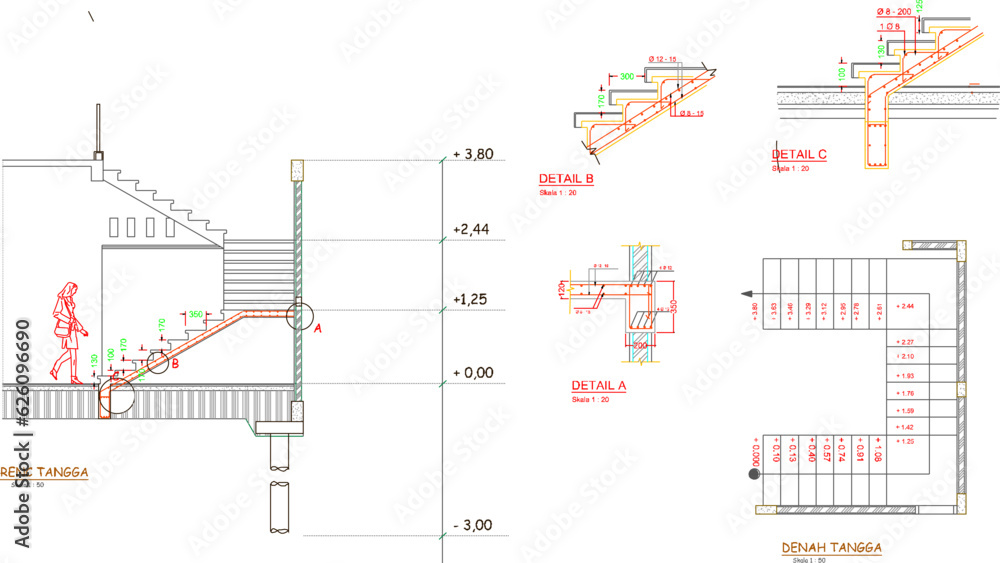 Vector illustration sketch of residential staircase architectural ...
