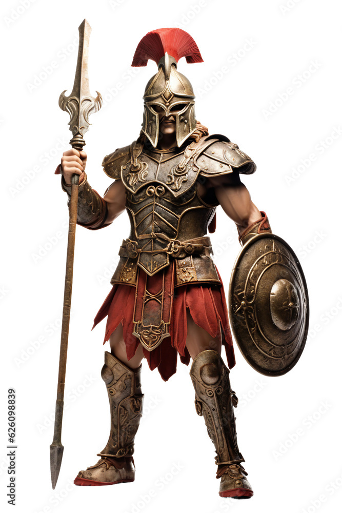 Mythical Greek god with helmet and armor full body. isolated object ...
