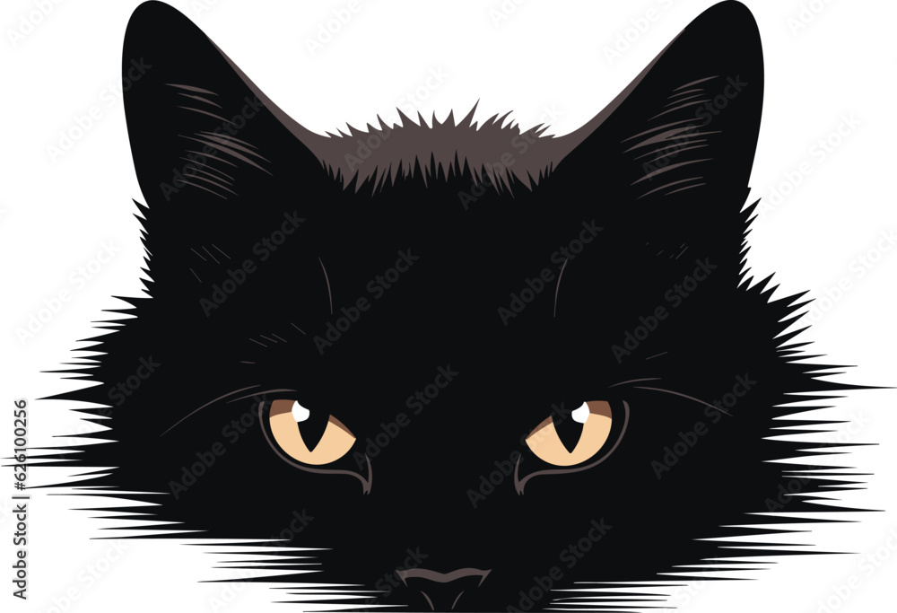 Curious black cat cartoon vector illustration isolated on white ...
