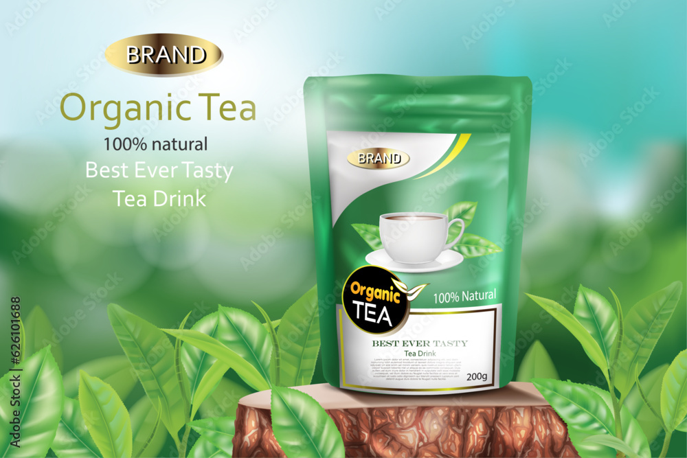 vector illustration fresh organic tea ad design beautiful outdoor ...