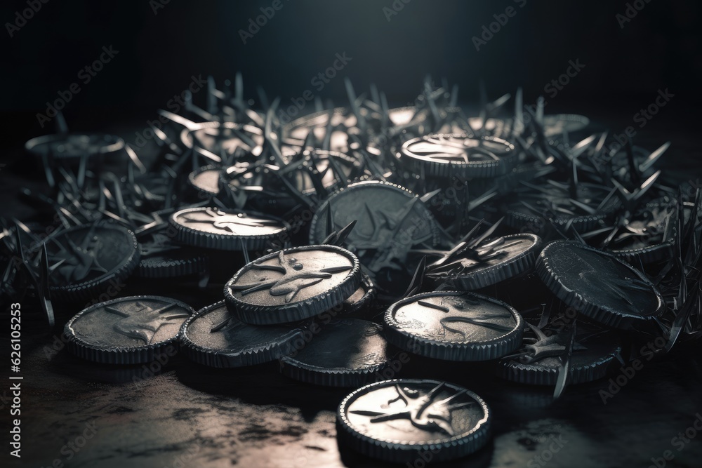 Judas 30 pieces of silver, sack thirty coins biblical symbol betrayal ...