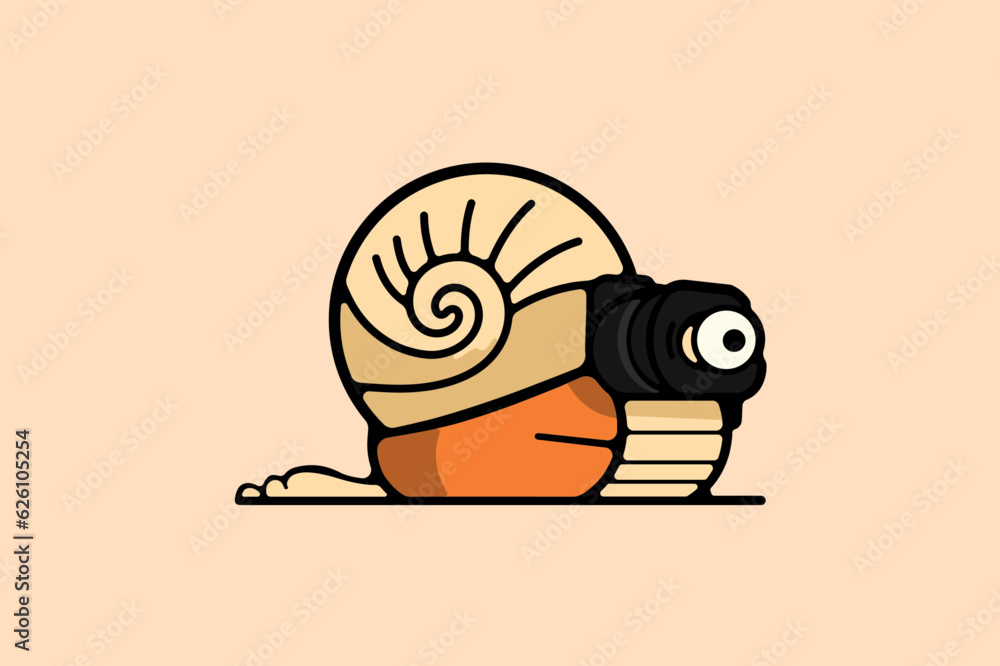 Vector logo of a snail whose eyes are a camera Stock Vector | Adobe Stock