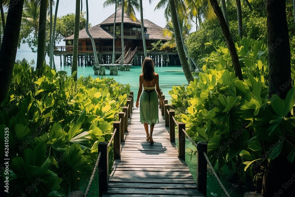 Bikini Bridge Woman on a Serene Wooden Pathway Stock Photo | Adobe Stock