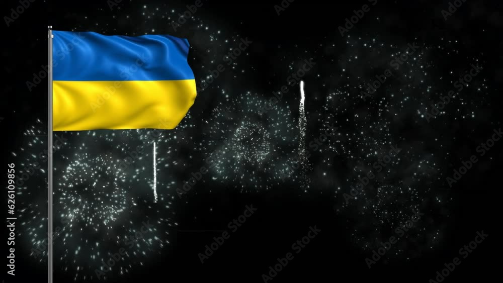 Ukraine Flag Background with flagpole and fireworks. Ukraine Flag ...