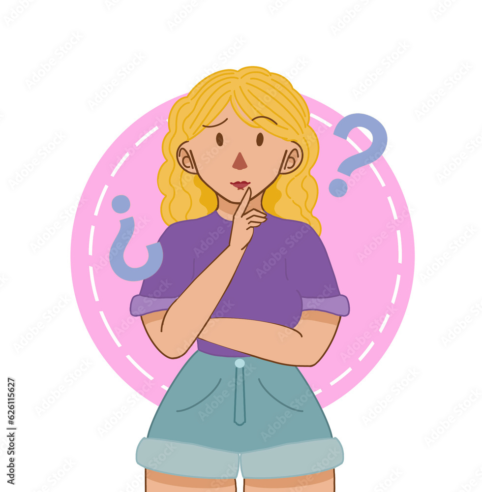 Chica Dudosa con Signos de Interrogaci√≥n ilustración de Stock | Adobe Stock