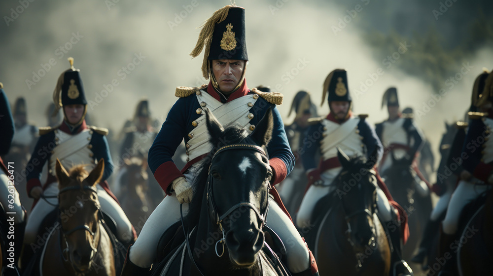 Epic battle of Waterloo Napoleon Bonaparte. Napoleon on horseback ...