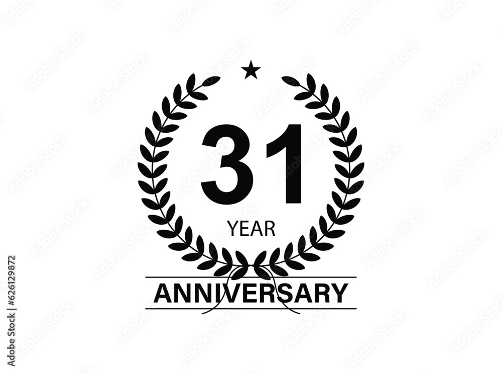 31 years anniversary logo template isolated on white, black and white ...