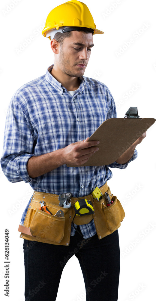 Digital png photo of busy caucasian male worker with clipboard on ...