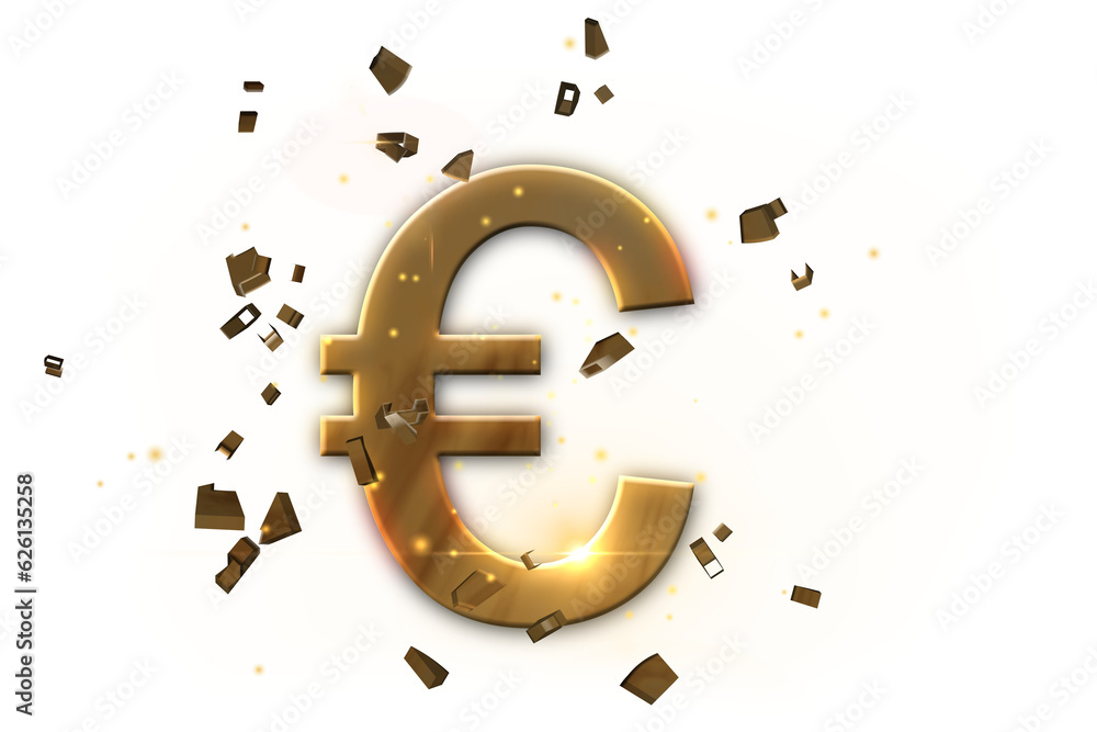 Digital png illustration of euro symbol with shatters on transparent ...